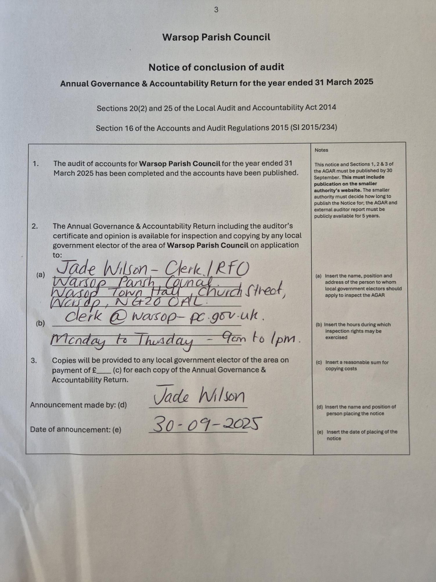 Annual Accounts 2024-25 – Audited – Warsop Parish Council